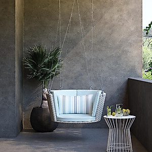 Novogratz Poolside Gossip Collection, Sally Patio Swing, Aqua Haze Cushions, Light Taupe Wicker