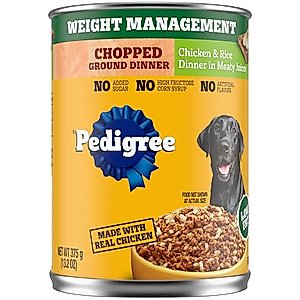 Pedigree Chopped Ground Dinner Weight Management Wet Dog Food Chicken & Rice Dinner in Meaty Juices, 13.2 oz. Cans 12 Count