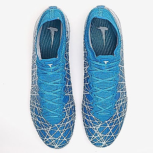 lozoye Soccer Cleats Mens Womens Football Shoes for Kids Big Boys Grils FG High Ankle Football Boots Wide Soccer Training Sneakers (Blue White,42)