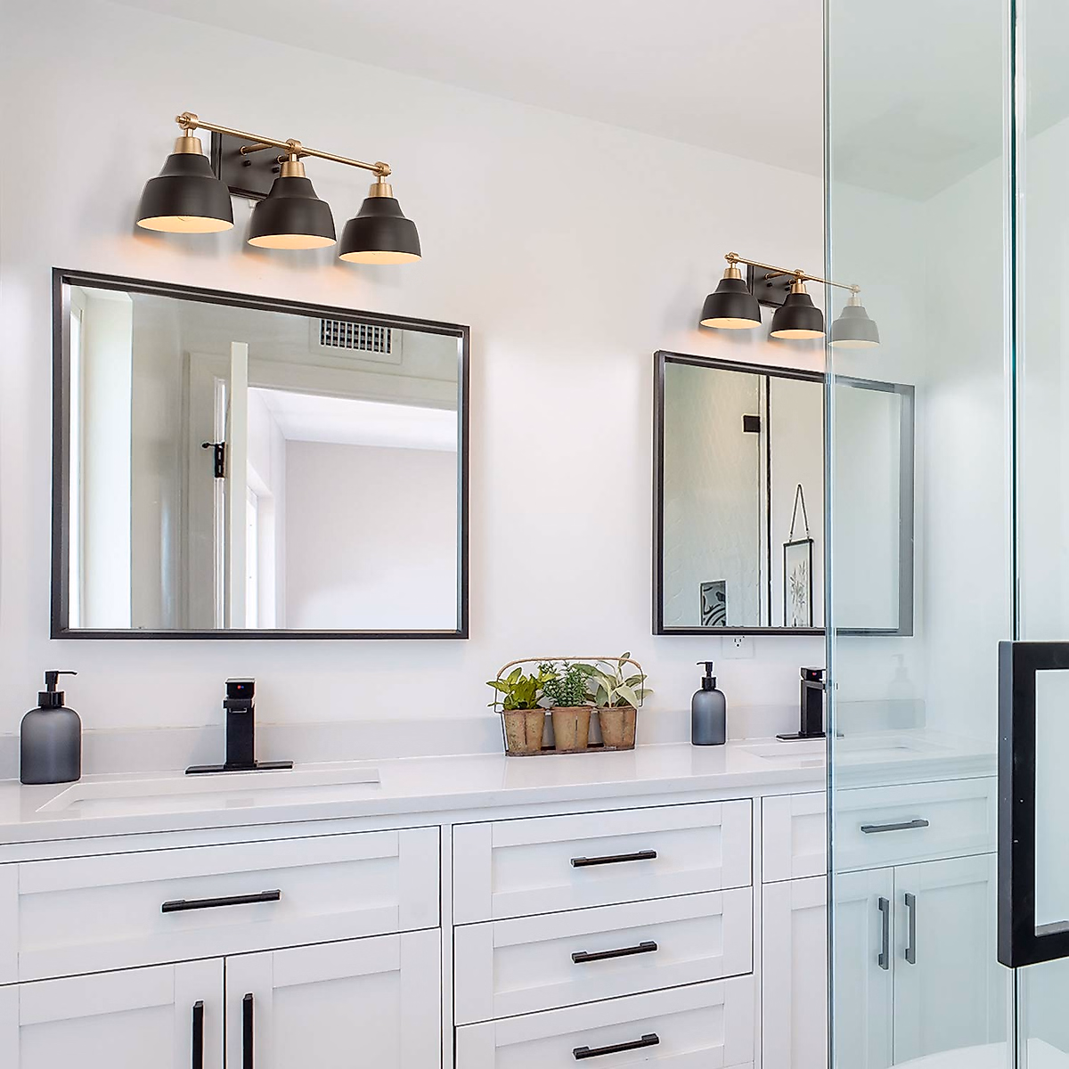 classy leaves Bathroom Light Fixtures, Farmhouse Bathroom Light Fixtures, 3-Light Bathroom Vanity Light with Black Metal Shade and Gold Socket for Bathroom, Hallway, 24.5’’ L x 7’’ W x 8’’ H