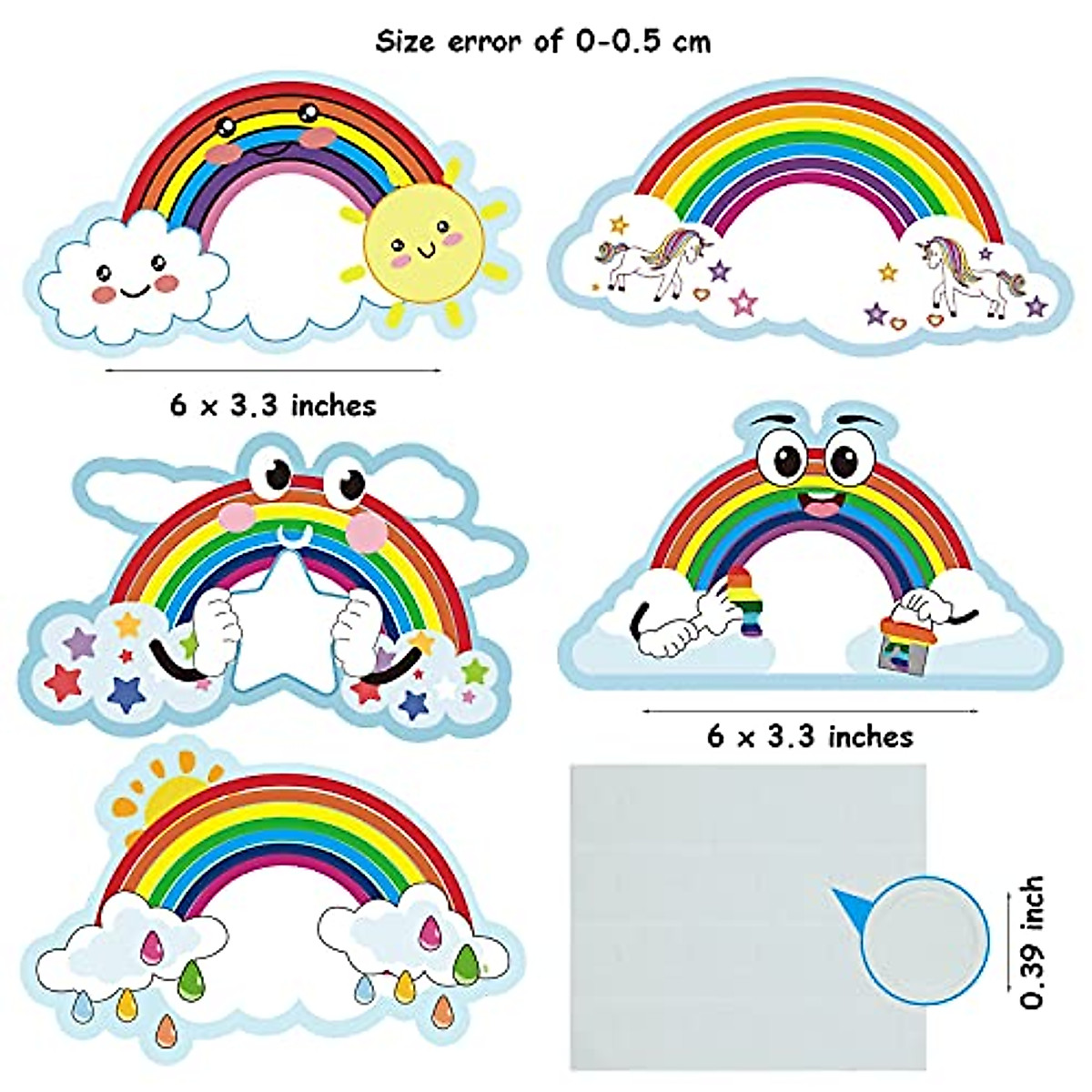 50 Pieces Rainbows Cut-Outs Bulletin Board Set Colorful Rainbow Accents Cut-Outs Sunshine Rainbow Clouds Cut-Outs Classroom Bulletin Board Cutouts Rainbow Theme Party Decor with Glue Point Dots