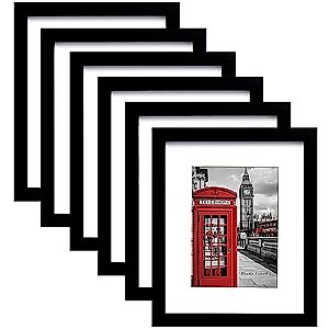 PEALSN 8.5 x 11 Picture Frame Set of 6, Display Pictures 6x8 with Mat or 8.5 x 11 Without Mat for Wall Mounting Display, Photo Frames Collage for Wall Decor, Black.