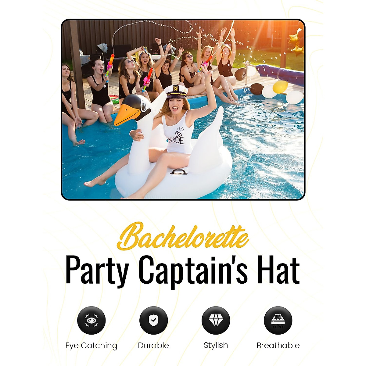 Bachelorette Party Captain's Hat - Cute Bride to Be Nautical Bachelorette Hat | Fun Bridal Shower Accessories Decor Wedding (with Veil) White