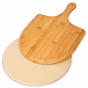 GEEBOBO Pizza Stone for Oven and Grill, Free Wooden Pizza Peel Paddle,Durable and Safe Pizza Stone for Grill,Thermal Shock Resistant Cordierite Cooking Stone,baking stone (12 inch)