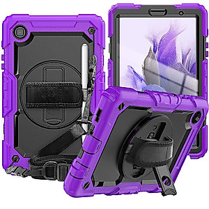 CLARKCAS Case for Samsung Galaxy Tab A7 Lite Case 8.7 inch 2021(SM-T220/T225/T227) with Screen Protector Pencil Holder Kids Shockproof Silicone Cover 360 Stand Hand Strap for Galaxy A7 lite,Purple