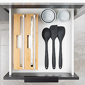 KORNER Living 2 in 1 FOIL, WRAP, Wax Paper Dispenser with Cutter. Kitchen ROLL Organiser. FOIL, WRAP, Wall Mount. Bamboo Organiser. Kitchen Drawer Organiser. Minimalist Organiser, 12 INCHES WIDE