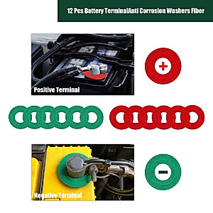 Yumfugu 2 PCS Car Power Terminal Cleaning Brush Washer Set, Stainless Steel Pile Head Brush Positive Negative Fiber Protection Washers, Protection Accessories, for Most Models (Silver & Green & Red)