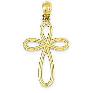 IceCarats 14K Yellow Gold Ribbon Holy Cross Necklace Religious Pendant Jesus Christ Charm 29mm x 14mm Only