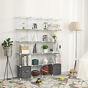 SONGMICS Wire Cube Storage, 20-Cube Modular Rack, Storage Shelves, PP Plastic Shelf Liners Included, 48.4" L x 12.2" W x 60.2" H White ULPI45W
