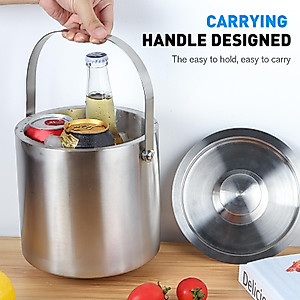3L Double Wall Stainless Steel Ice Bucket with Lid,Scoop,Tongs, Insulated Ice Bucket for Cocktail Bar and Parties