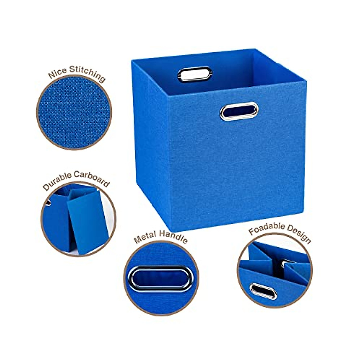 Jermichoc 13x13 Cube Storage Basket Blue Foldable Square Storage Organizer Bins with Dual Metal Handles Decorative for Home Closet Shelf Cabinet Wardrobes, 4 Pack