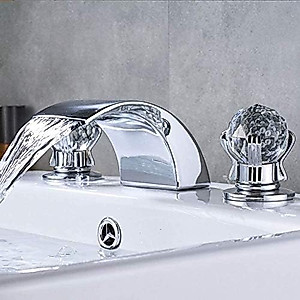 Kitchen Taps Chrome Bath Basin Faucet Hot Cold Mixer Faucet Three Holes Two Handle Mixers Tap Deck Mount Crystal Handle