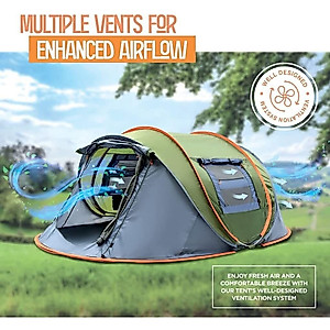 Easy Pop Up Tent with 2 Doors Camping Tent - 4-Person - UPF50+ Waterproof