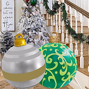 24 Inch Inflatable Christmas Ball Giant PVC Christmas Ball Ornaments Outdoor Large Xmas Christmas Blow up Yard Decorations for Outside Holiday Lawn Porch Decor (G)