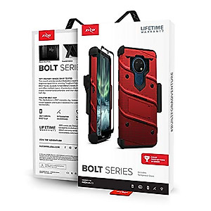 ZIZO Bolt Series for Nokia C5 Endi Case with Screen Protector Kickstand Holster Lanyard - Red & Black