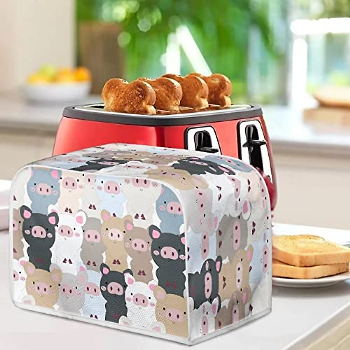 Yuuxorilu Cute Pig Toaster Cover Kitchen Toaster Covers Universal Size 2 Slice Bread Toaster Cover Protection Stain Resistant Dustproof Bread Maker Covers for Womens