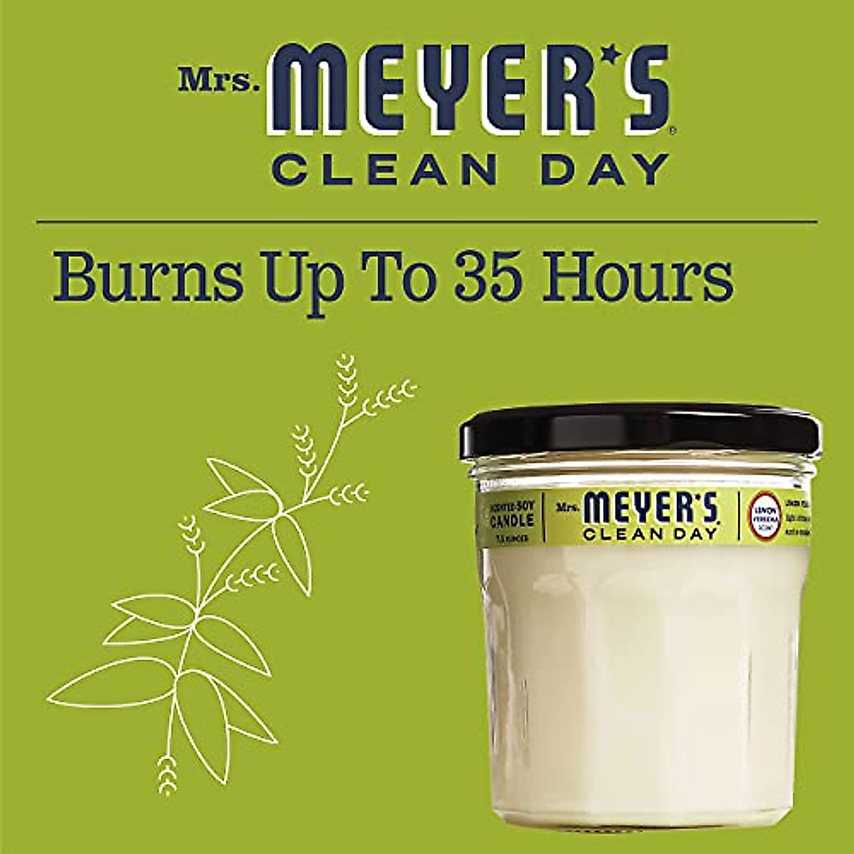 Mrs. Meyer's Clean Day Scented Soy Candle, Lemon Verbena Scent, 7.2 ounce candle (Pack of 2)