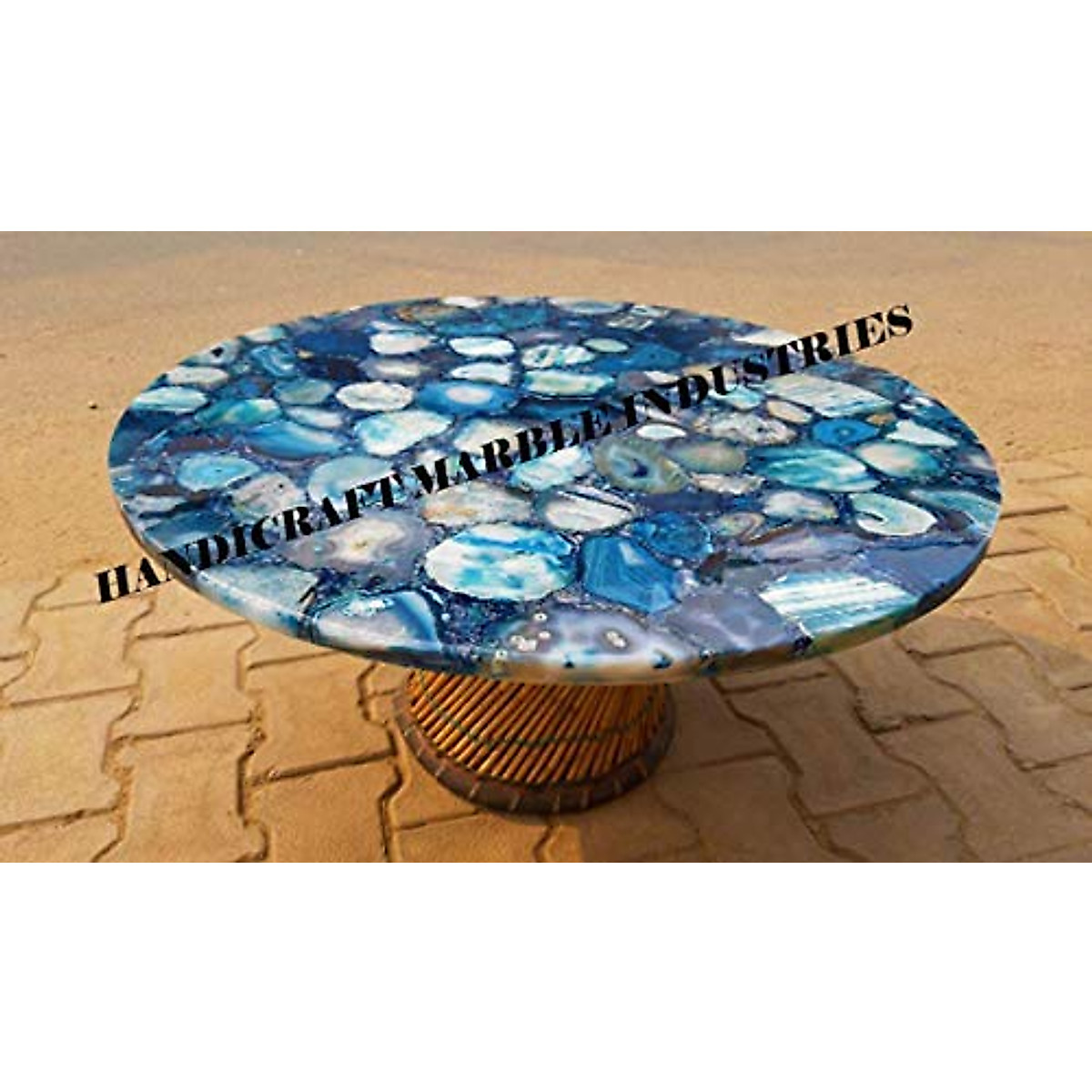21" Inch Blue Agate Stone Round Coffee Table Top, Blue Agate Stone Centre Table Top, Blue Agate Stone Round Side Table Top, Agate Stone Table Top Home Decor, Piece Of Conversation, Family HeirLoom