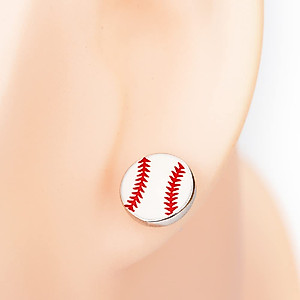 Baseball Earrings Softball Earrings Studs Player Sports Fan Jewelry White