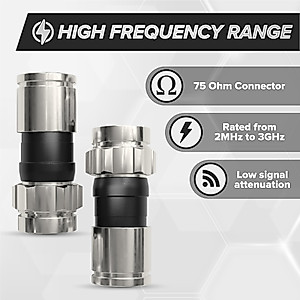 THE CIMPLE CO Coaxial Cable Compression Fitting - 10 Pack Connector - for RG6 Coax Cable - with Weather Seal O Ring and Water Tight Grip
