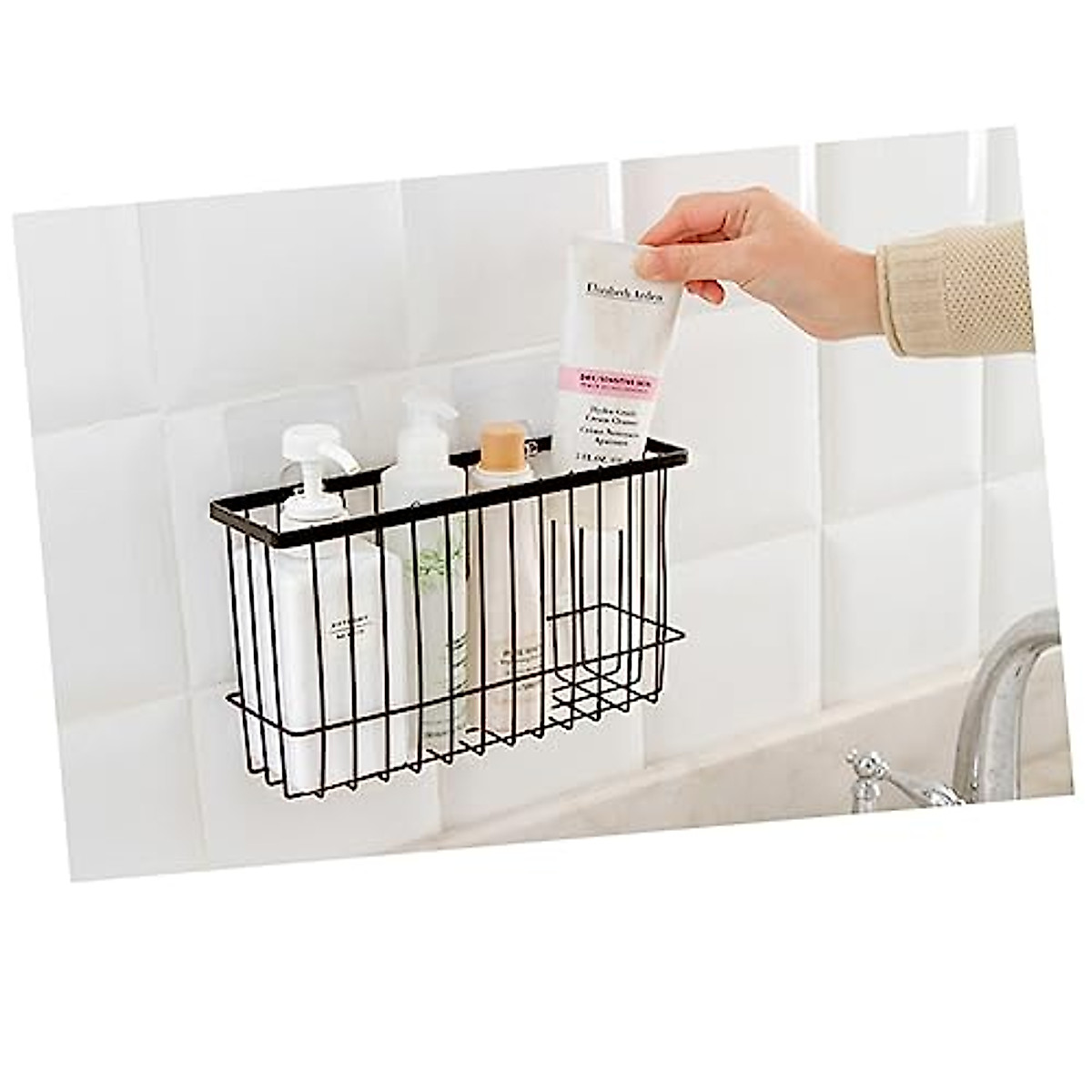 HOLIDYOYO Bathroom Shelf Underwire Wire Storage Baskets Kitchen Counter Hooks Accessories Rustproof Wire Basket Closet Organizer Bins Pickle Crock Tank Shower Stall Bathroom Organizer Black