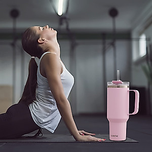 COKTIK 40 oz Tumbler With Handle and Straw Lid, Vacuum Insulated Travel Coffee Mug Stainless Steel Insulated Cup for Beverages, Leak-proof, Cupholder Friendly (Blush)