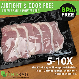The Kind Bag Vacuum Seal Bags for Food; Food Grade, BPA Free & Freezer Safe; Airtight, Odor Free and Moisture Free; Commercial Grade 3mil Clear & Black; 8x12 inch Pre Cut Bags (100ct)