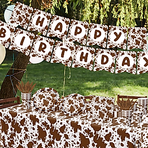 Highland Cow Decorations, 142Pcs Cow Print Plates and Napkins Party Supplies, Brown Cow Birthday Party Decorations Tableware Cups Tablecloth for Cow Baby Shower Farm Cowboy Theme Party
