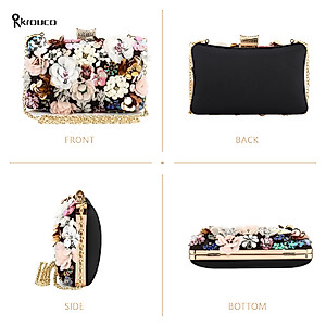 Rkrouco Women's Floral Evening Clutch Bag - Colorful Flower Handbag with Metal Rhinestones……
