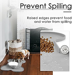 SUPERDESIGN Dog Food Mat Bowl Mat for Floors Waterproof Silicone Cat Dog Feeding Mat for Food and Water Pet Placemat Non Spill Puppy Dish Tray Non Slip Bone Shaped Small Medium Large