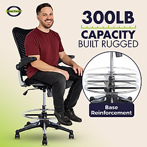 OFFICE FACTOR Stool Clerk Teller Drafting Chair Reception Black Mesh Flip up Armrest Molded Seat with a Single Handle Mechanism (Stool Black MESH Fabric)