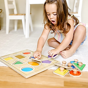 Melissa & Doug Jumbo Knob Wooden Puzzles - Shapes and Farm Animals - Chunky Baby Puzzles, Wooden Puzzles With Knobs For Toddlers Ages 1+