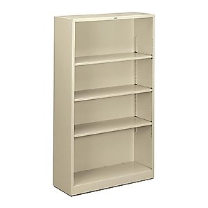 HON Steel Bookcases-4 Shelf Metal Bookcase, 34-1/2"Wx12-5/8"Dx59"H, Putty
