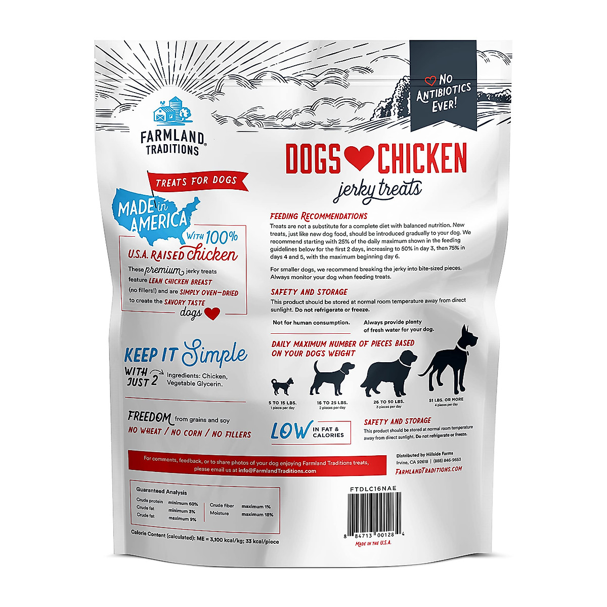 Farmland Traditions Dogs Love Chicken Premium Two Ingredients Jerky Treats for Dogs (1 lb. No Antibiotics Ever USA Raised Chicken)