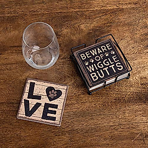 Primitives by Kathy 39365 Stoneware Coasters, Love and a Dog