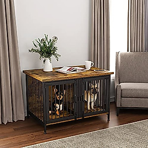GDLF Double Dog Crate with Divider for 2 Small Dogs or 1 Dog, Furniture Style Kennel Indoor Cage with Removable Panel (Int.dims:36.2”Wx24.5”Dx21”H)