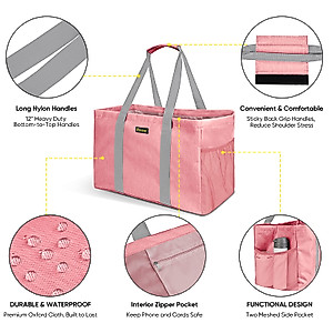 BALEINE Soft 9 Gallon Extra Large Utility Tote, Foldable Reusable Storage Bag (Peach Pink)