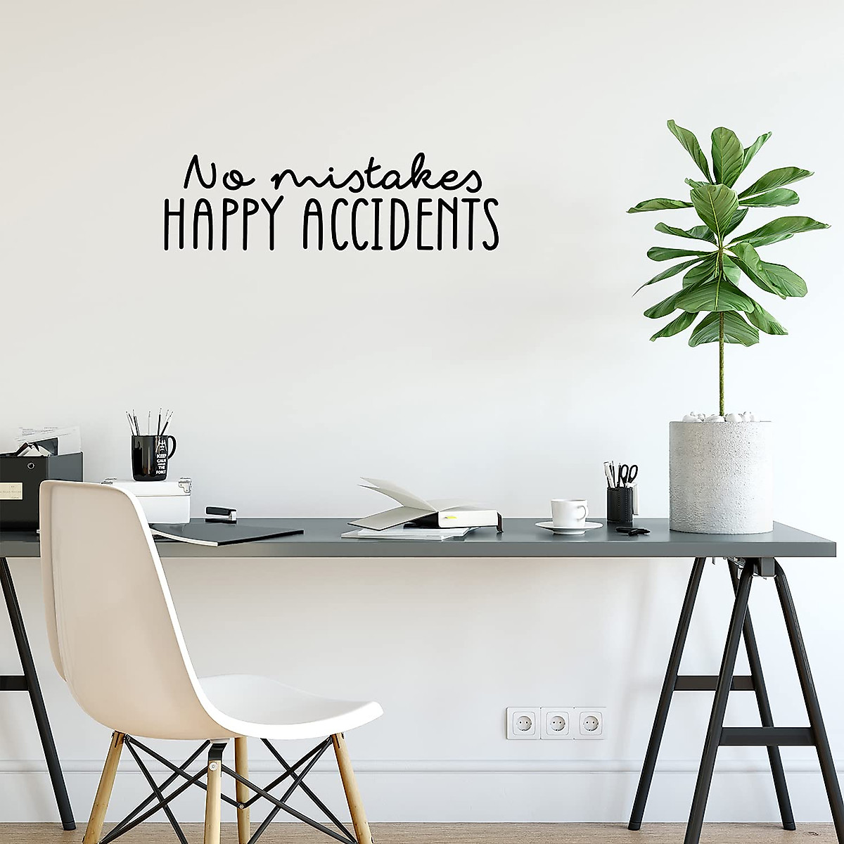 Vinyl Wall Art Decal - No Mistakes Happy Accidents - 9" x 30" - Trendy Cute Positive Fun Quote Sticker for Bedroom Kids Room Playroom Nursery Daycare Classroom Office Business Lovely Decor (Black)