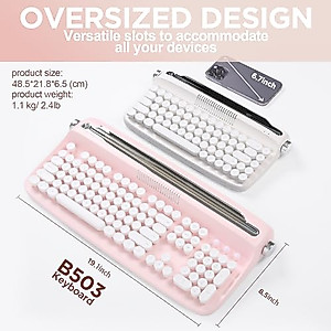 YUNZII ACTTO B503 Wireless Typewriter Keyboard, Bluetooth Connection, Cute Retro Aesthetic Design with Integrated Stand for Tablet, Phone, PC and Win/Mac/Android (B503, Baby Pink)