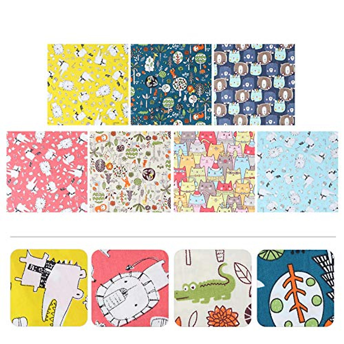 Healifty Quilting Fabric 7Pcs Cotton Fabric Bundle Animal Quilting Sewing Fabric Patchwork Cloths Sheets for DIY Craft Scrapbooking Mouth Cover Purse Bag 25x25cm Embroidery Fabric