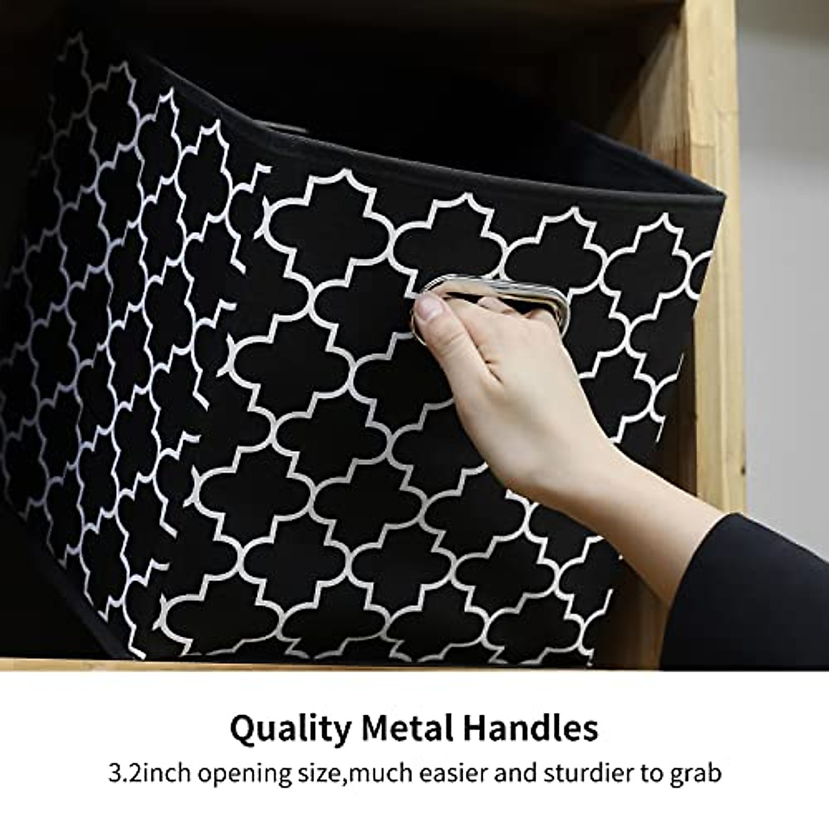 Yunkeeper 11 Inch Cube Storage Bins , Fabric Cube Organizer Bins with Handle, Foldable Cube Bins for Cloth or Accessary Storage, 11x11x11 Set of 3 (Black Light)