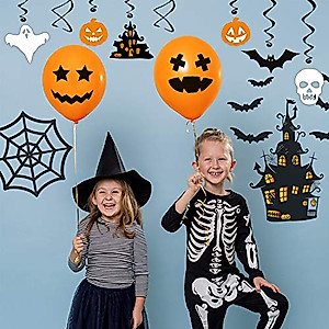DECORLIFE Halloween Party Decorations, Halloween Decorations Indoor Including Happy Halloween Banner, Wire Lanterns, Hanging Swirls, Castle and Bats Centerpiece, Spiders and Web, Balloons
