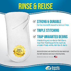 Aquatic Experts 200 Micron Drawstring Filter Sock - Filter Socks for Saltwater Aquarium, Sump Filter Sock, Freshwater Aquarium Filter Sock - Custom Made in The USA (4 inch by 14 inch, 4 Pack)