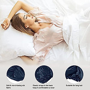 SOBONNY Silk Bonnet for Sleeping 100% Mulberry Silk Sleep Cap for Women Hair Care Night Cap Fixed by The Elastic(1Pc, Navy Blue)