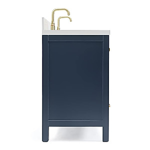 ARIEL Double Bathroom Vanity 61" Midnight Blue, 1.5" Edge Pure White Quartz Countertop & Splash, Rectangular Sinks, 4 Soft Closing Doors, 6 Full Extension Dovetail Drawers, Satin Brass