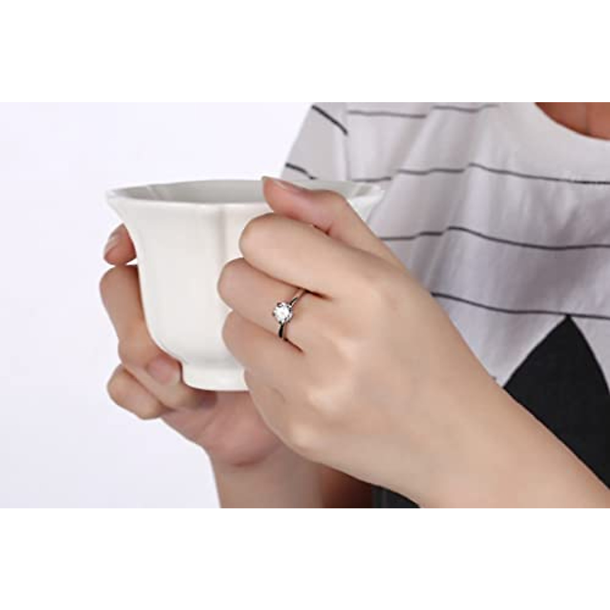 Harlorki Women Lady Girl's 925 Silver Plated Round Circle Crystal Rhinestone Pendent Chain Necklace Stud Earring Finger Ring Jewelry Set