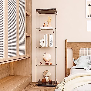 FLYMUHJIA Curio Cabinet Glass Display Case for Collectibles with Door, 4 Display Shelves Showcase, 64.2”Hx16.9''Lx 14.6''W Black