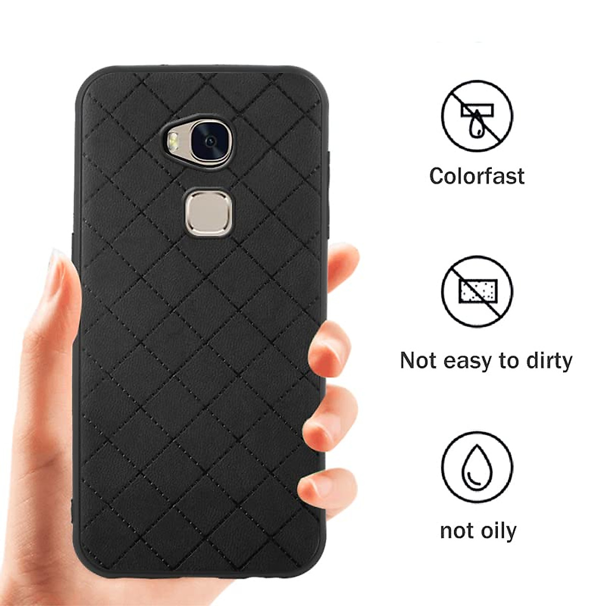 ELISORLI Compatible with Huawei Honor 5X Case Rugged Thin Slim Cell Accessories Anti-Slip Fit Rubber TPU Mobile Phone Protection Silicone Soft Bumper Cover for Hawaii GR5 Honor5X X5 Women Men Black