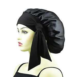 Silk Bonnets Satin Bonnet for Women Curly Hair Covers Large Sleep Hair Bonnets Sleeping Night Cap Silk Bonnet with Tie Band (Black + Pink Floral + Purple Floral)