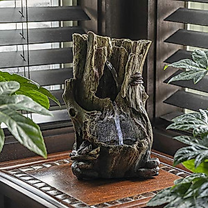 Alpine Corporation 11" Tall Indoor Rainforest Tabletop Fountain with LED Lights , Beige, 7"L x 5"W x 11"H